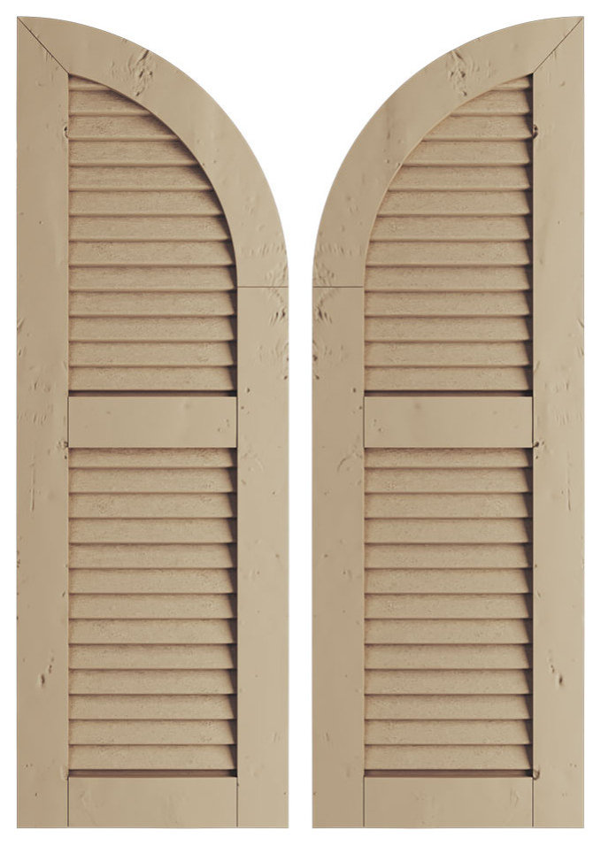 11"Wx24"H Hand Hewn Joined BnB Elliptical Top Faux Wood Shutters, 15"W ...
