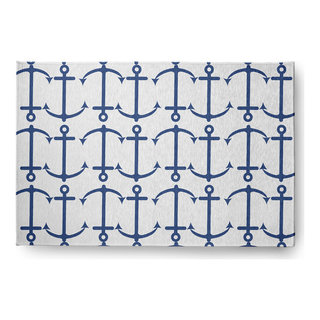 Anchor Pattern Nautical & Coastal Chenille Area Rug, 4'x6' - Beach ...