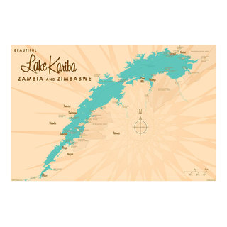 Lakebound Lake Kariba, Zambia & Zimbabwe Map Art Print, 24"x36 ...