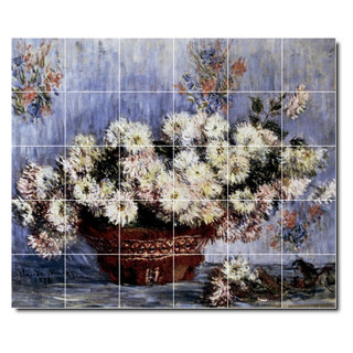 Claude Monet Flowers Painting Ceramic Tile Mural #24, 25.5" Wide x 21. ...