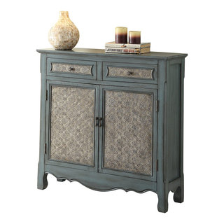 Wood Console Table with 2 Drawers, Antique Blue - French Country ...