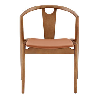 Blanche Side Chair With Dark Tan Leatherette Seat and Walnut Frame Set ...