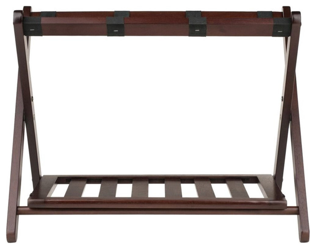 Pemberly Row Transitional Solid Wood Luggage Rack with Shelf in ...