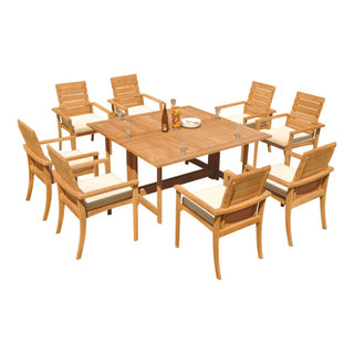 9-Piece Outdoor Teak Set: 60" Square Butterfly Table, 8 Alps Stacking ...