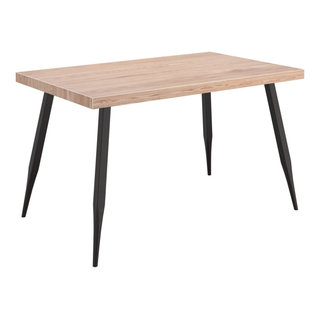 Modern MDF/Metal Rectangular Dining Table, Natural/Black - Midcentury ...