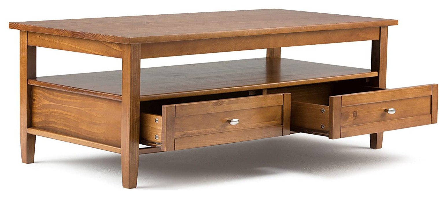 Multipurpose Transitional Coffee Table with 2 Drawers and Open Shelf ...
