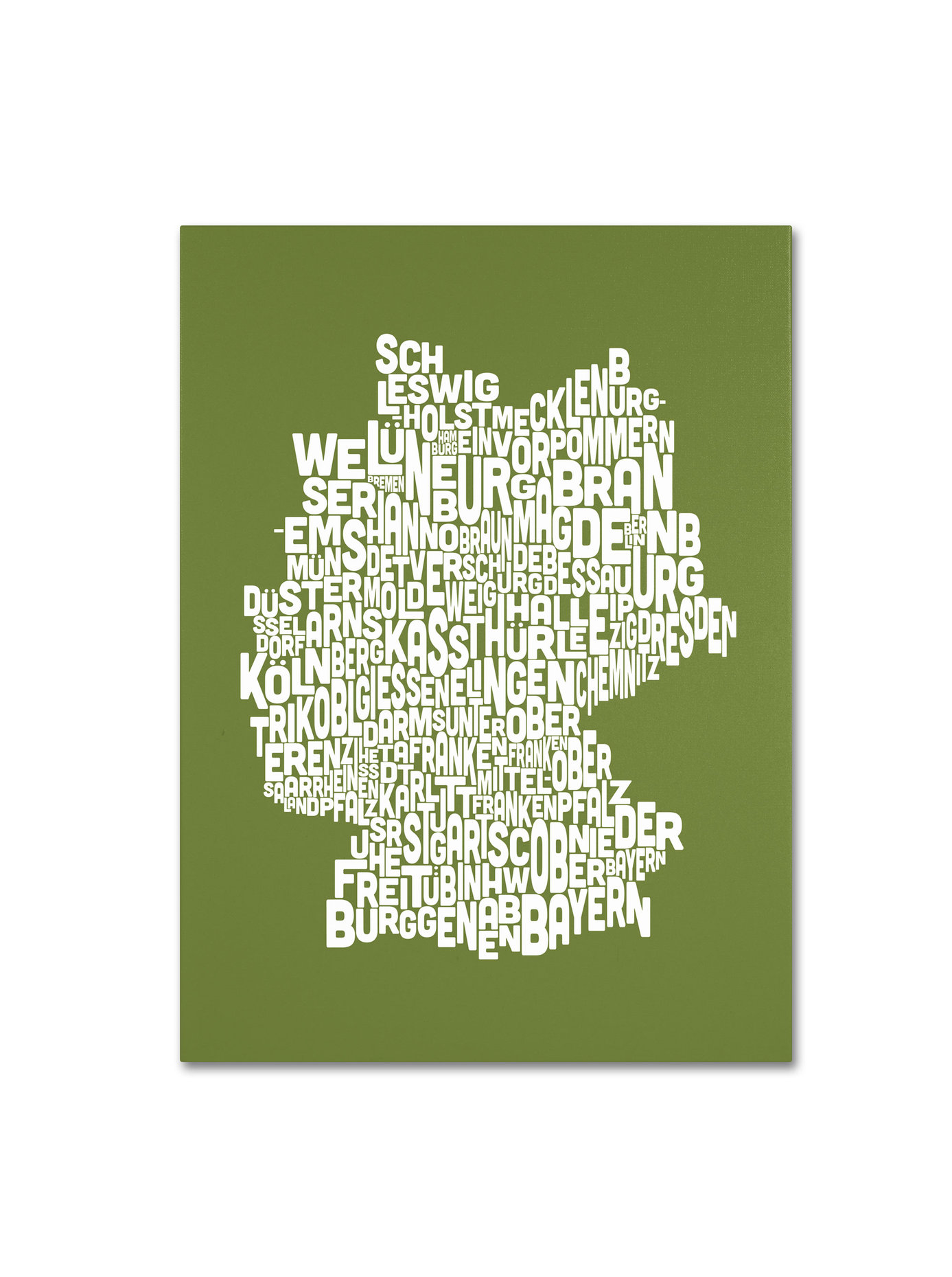 'Germany Regions Map - Olive' Canvas Art by Michael Tompsett, 30" x 47 ...