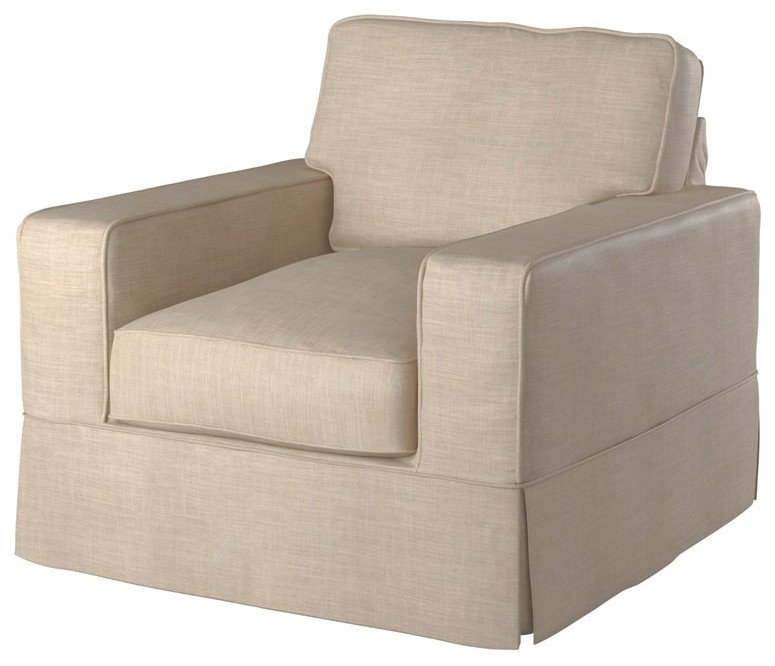 Sunset Trading Americana Box Cushion Fabric Slipcovered Chair in Linen ...