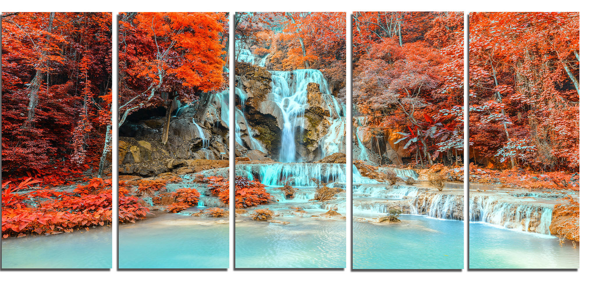 "Rainforest Waterfall Loas" Landscape Photo Metal Wall Art, 60"x28" 5 ...