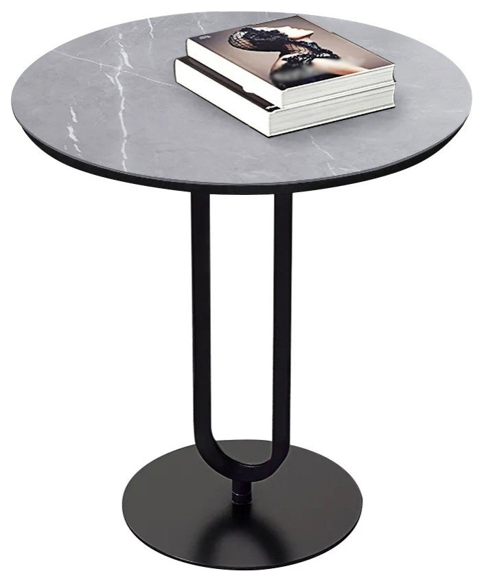 Modern Dark Gray Stone End Table Round Side Table Carbon Steel Base ...