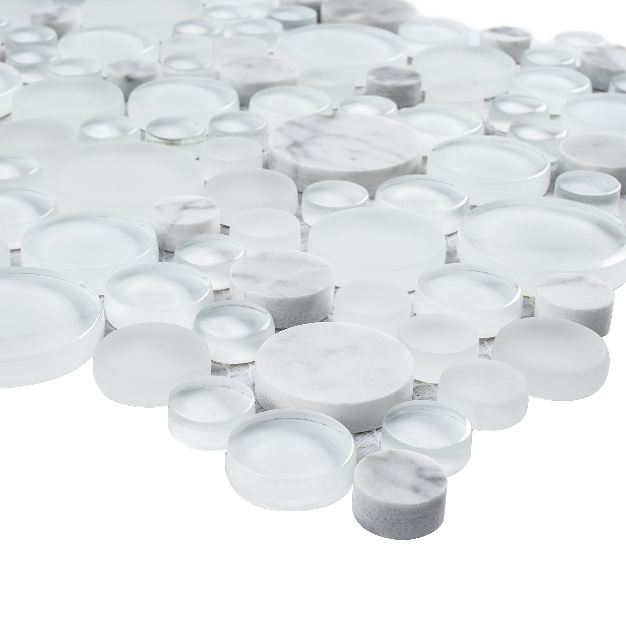 10.5"x10.5" Poppy Bubble Glass Mosaic Tile Sheet, Carrara ...