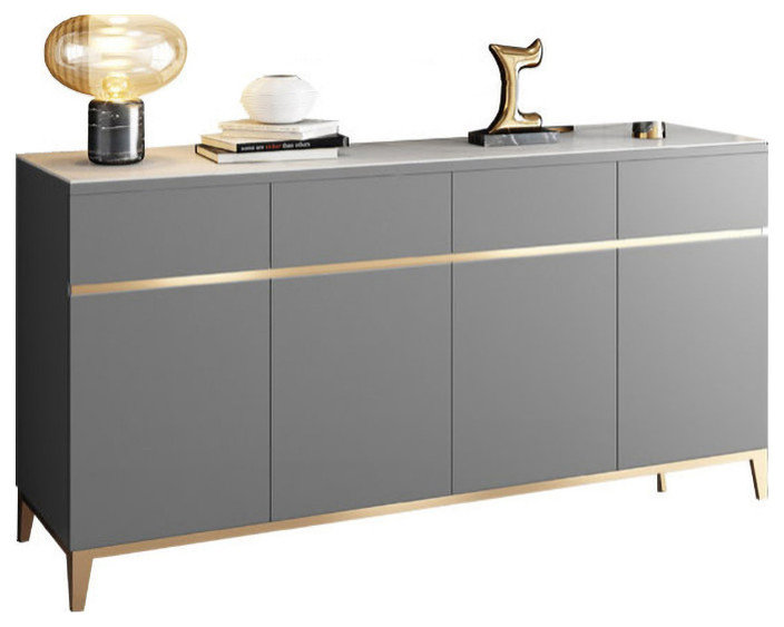 59" Gray Modern Sideboard With Sintered Stone Top, 4 Doors, 4 Drawers ...
