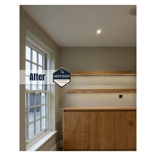 Minimalist Oak Storage Wall with Floating Shelves - Modern - Kitchen ...