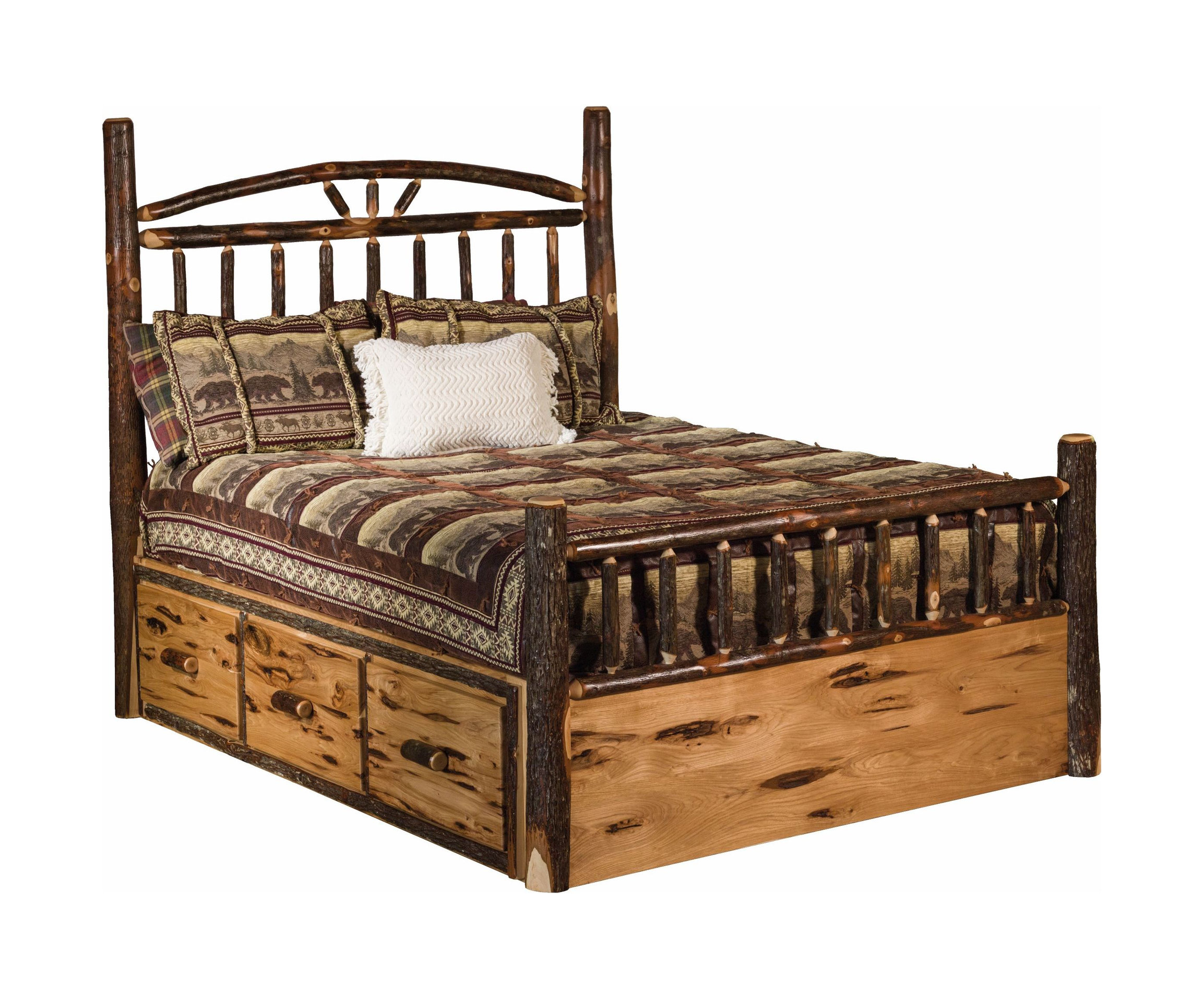 Hickory Log Storage Bed, King - Rustic - Platform Beds - by Furniture ...