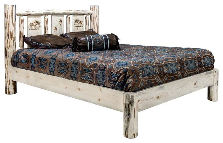 Montana Woodworks Wood Full Platform Bed with Laser Engraved Moose in ...