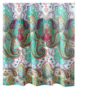 Benzara BM293471 Shower Curtain, Microfiber Fabric, Blue and Red ...