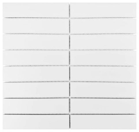 Gio White Glossy 1.25" X 6" Stacked Linear Porcelain Mosaic Tile, 1 ...