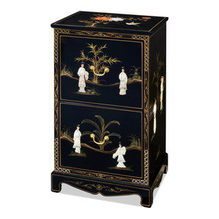 Black Lacquer Mother of Pearl 2 Drawer Oriental File Cabinet - Asian ...