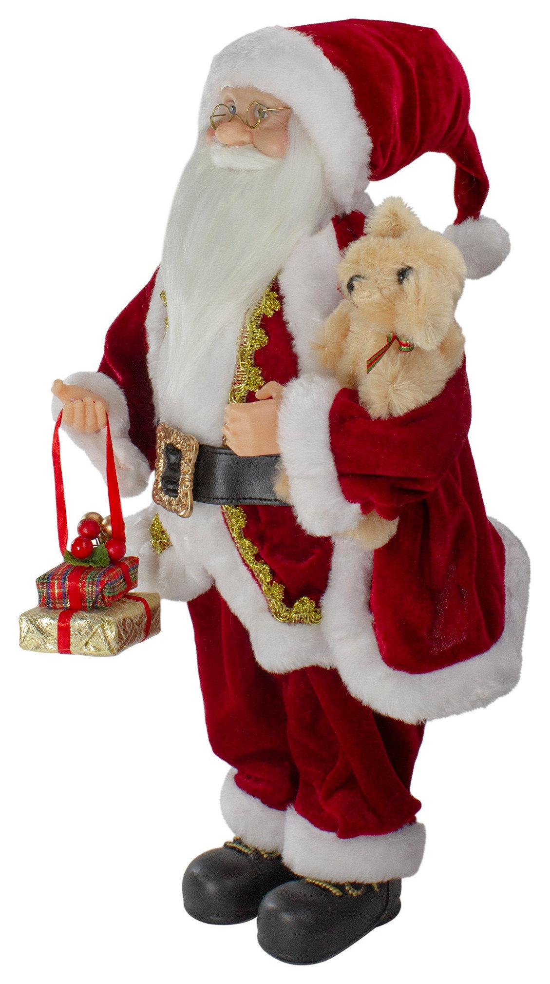 18" Standing Santa Christmas Figure with a Plush Brown Bear - Modern ...