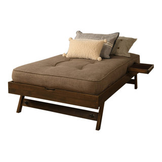 Pop Up, Rustic Walnut Finish With Linen Stone Mattress and Tray, Twin ...