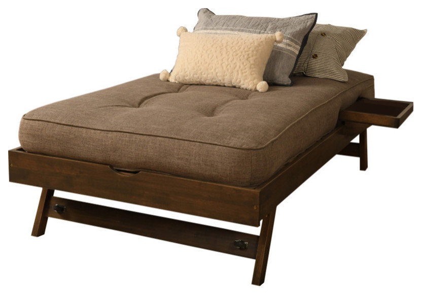 Pop Up, Rustic Walnut Finish With Linen Stone Mattress and Tray, Twin ...