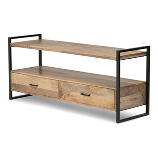 Minimalist Mango Wood TV Stand, Open Design with Two Drawers ...