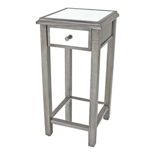 Transitional Style End Table with 1 Storage Drawer and Block Legs, Gray ...