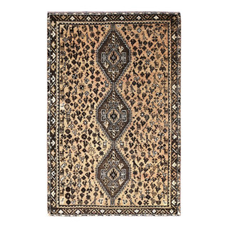 Bisque Brown Hand Knotted Old Zoroastrian Shiraz Clean Wool Rug 5'8" x ...