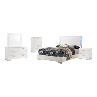 Felicity 5 Pc. Queen Bedroom Set with LED Light Headboard in Glossy ...
