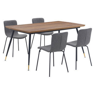Messi and Gillian 5 Piece Leather and Walnut Dining Set - Midcentury ...