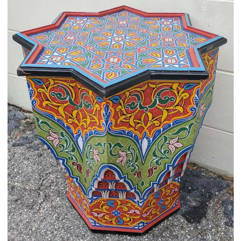 Moroccan Multi-Color Painted and Carved Star Table - Mediterranean ...