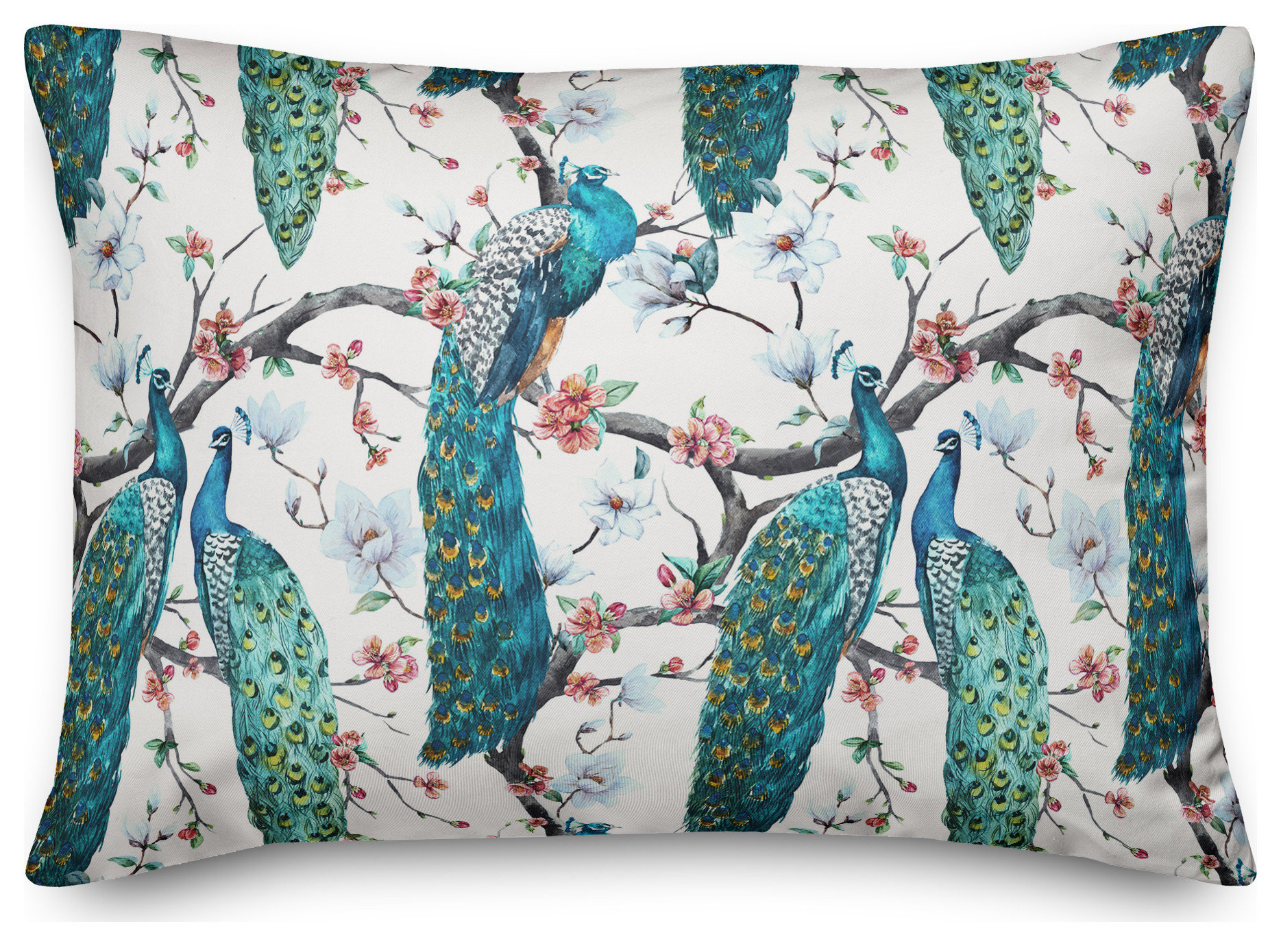 Peacock, Floral Branches 3 14x20 Spun Poly Pillow, 14x20 - Tropical - Decorative Pillows - by ...