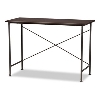 Tavin Industrial Espresso Wood and Black Metal Criss-Cross Desk ...