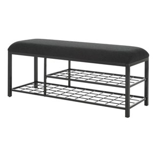 Contemporary Open Shelf Bench with Cushioned Seat and Grid Metal ...