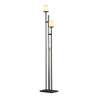 Rook Twin Floor Lamp, Dark Smoke Finish, Opal Glass - Transitional ...