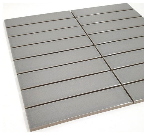 Gio Gray Glossy 1.25" X 6" Stacked Linear Porcelain Mosaic Tile, 55 ...