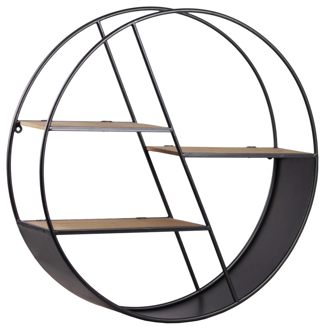 3 Tier Wooden Surface Round Metal Wall Shelf, Gray and Brown ...