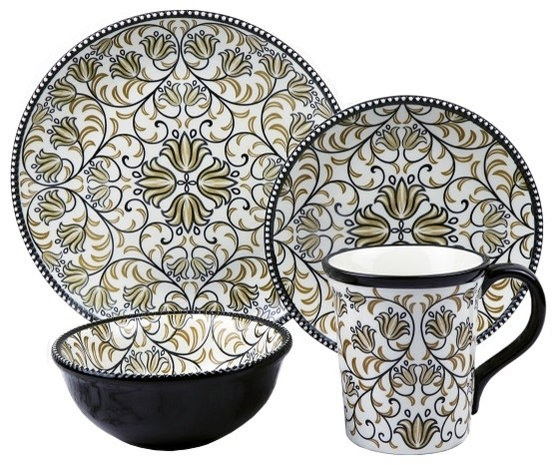Bimini Collection 16 Piece Black and brown Beaded Stoneware Set By Lorren Home - Traditional ...
