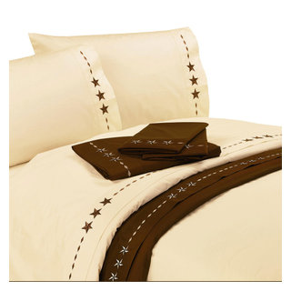 HiEnd Accents Embroidered Star Sheet Set Cream, Queen - Contemporary ...