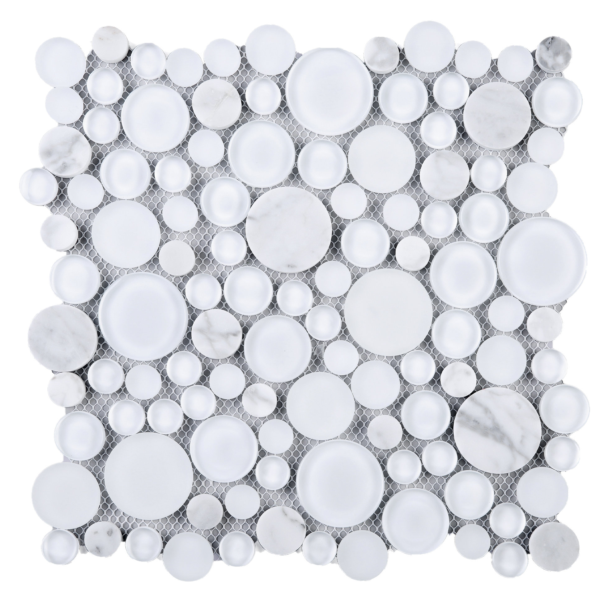 10.5"x10.5" Poppy Bubble Glass Mosaic Tile Sheet, Carrara ...
