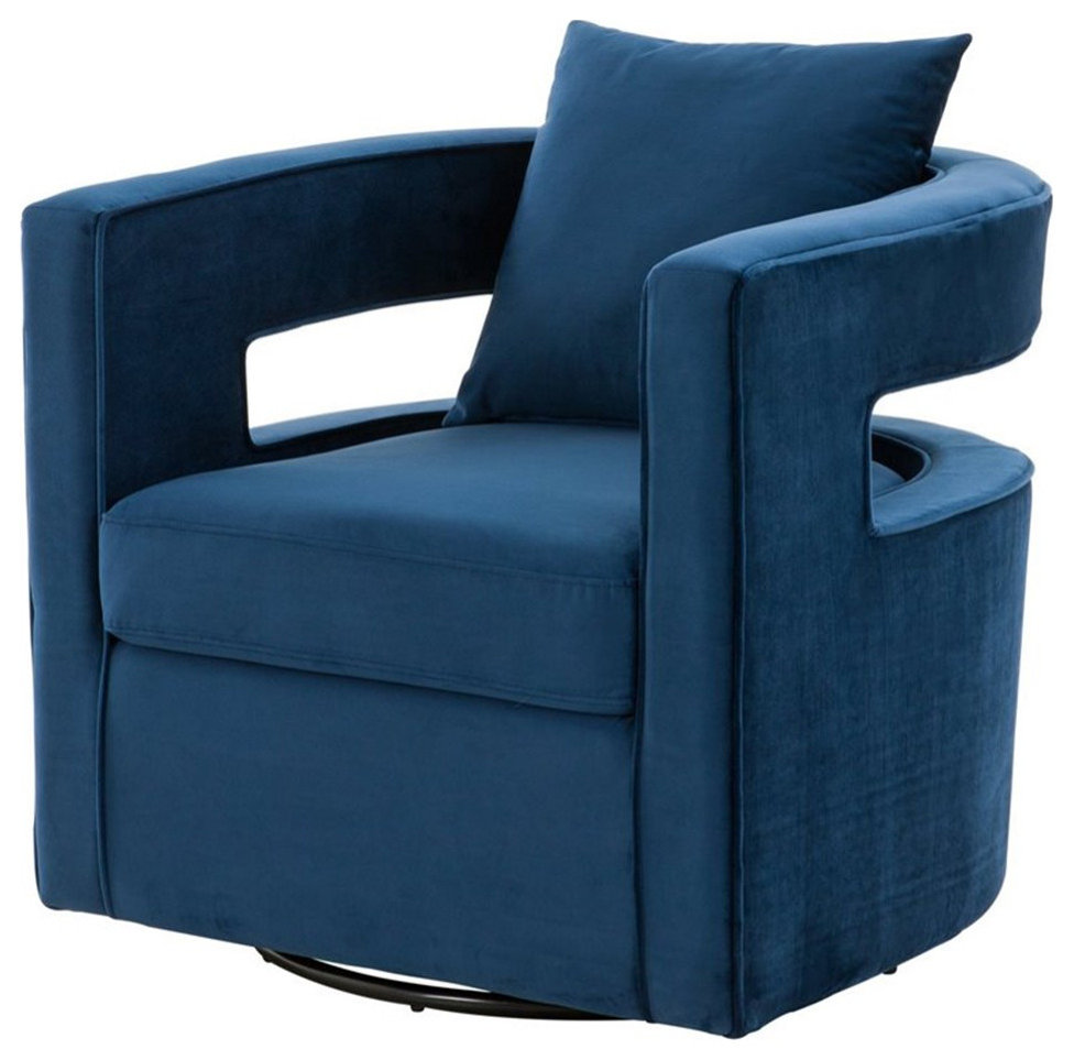 Modrest Wells Modern Velvet Upholstered Swivel Accent Chair in Blue ...
