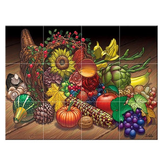 Ceramic Tile Mural, Cornucopia, Horn of Plenty, by Jess Perna, 17" X 12 ...