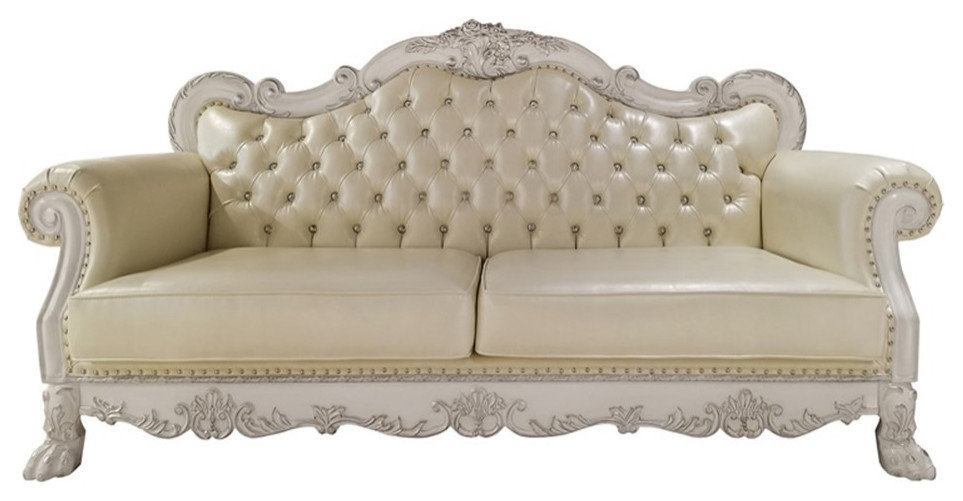 ACME Furniture Dresden Upholstered Faux Leather Sofa with 4 Pillows in ...