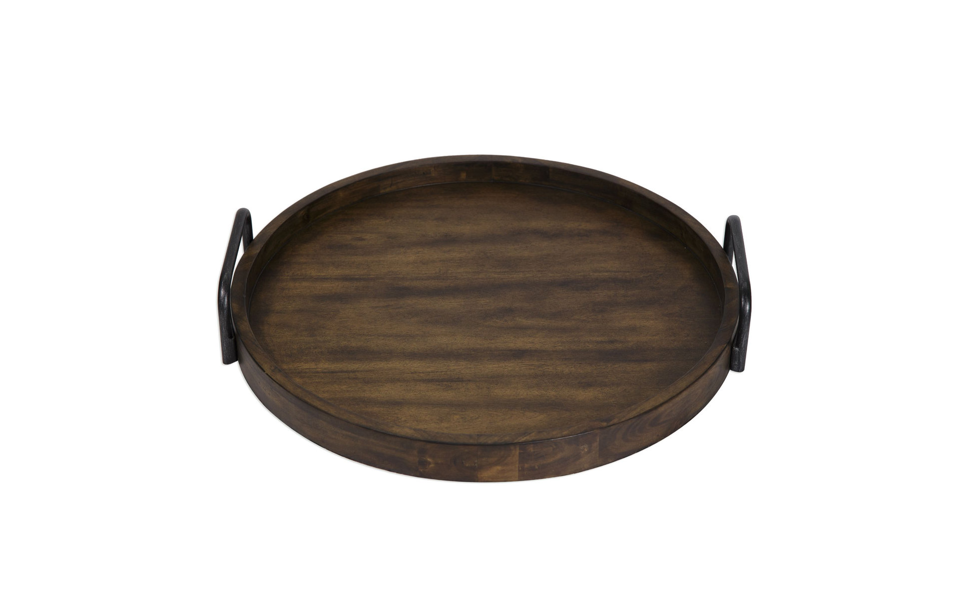 Midcentury Modern Round Wood Serving Tray, Decorative Dark Classic ...