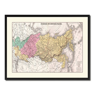 Russia, Siberia Vintage Map Print On Canvas With Picture Frame 16" X 21 ...