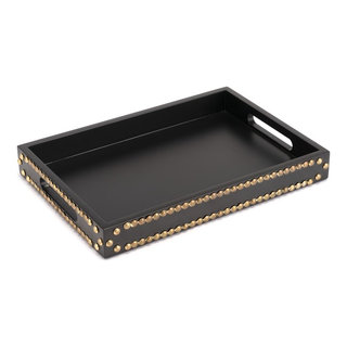 Modern Contemporary Decorative Boxe Tray Decor, Black, Wood Steel ...