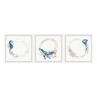 Deep Sea Creatures Triptych, 3-Piece Set, 32x32 - Beach Style - Prints ...