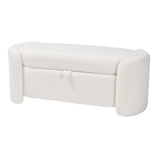 Oakes and Contemporary Ivory Boucle Upholstered Storage Bench ...