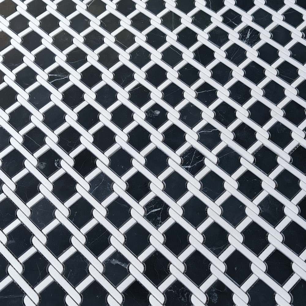 Nero Marquina Black Marble Princess Weave Rope Mosaic Tile White, 1 ...