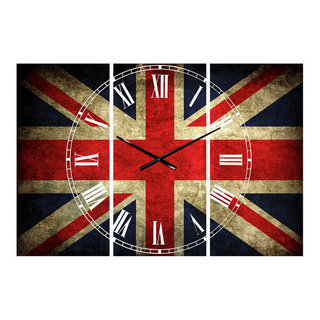 Vintage Uk Flag Traditional 3 Panels Metal Clock - Contemporary - Wall ...